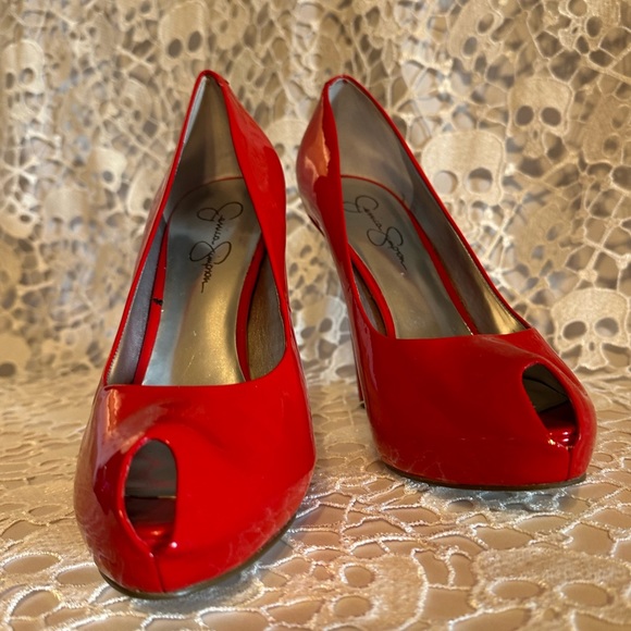 Jessica Simpson | Shoes | Jessica Simpson Red Patent Leather Peep Toe ...